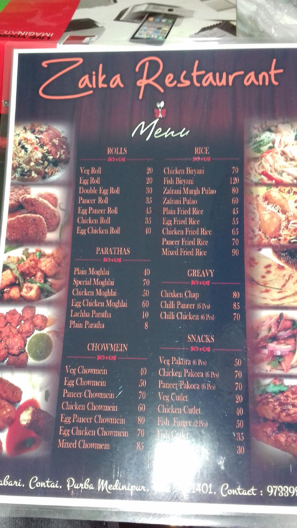 Menu at zaika Restaurant, Contai