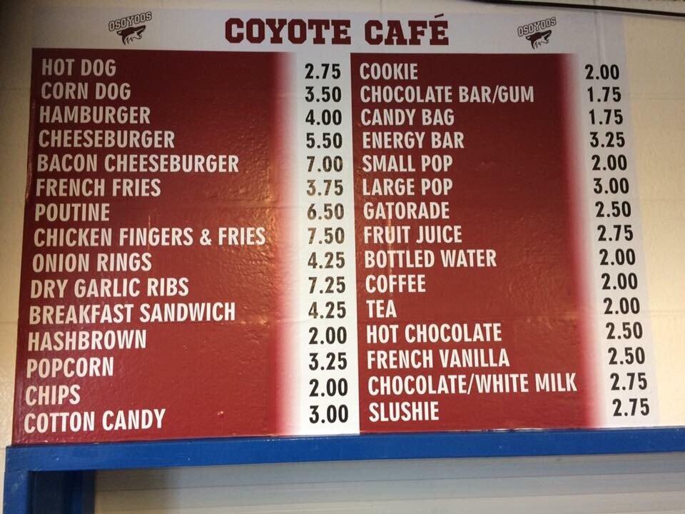 Menu at Coyote Cafe, Osoyoos