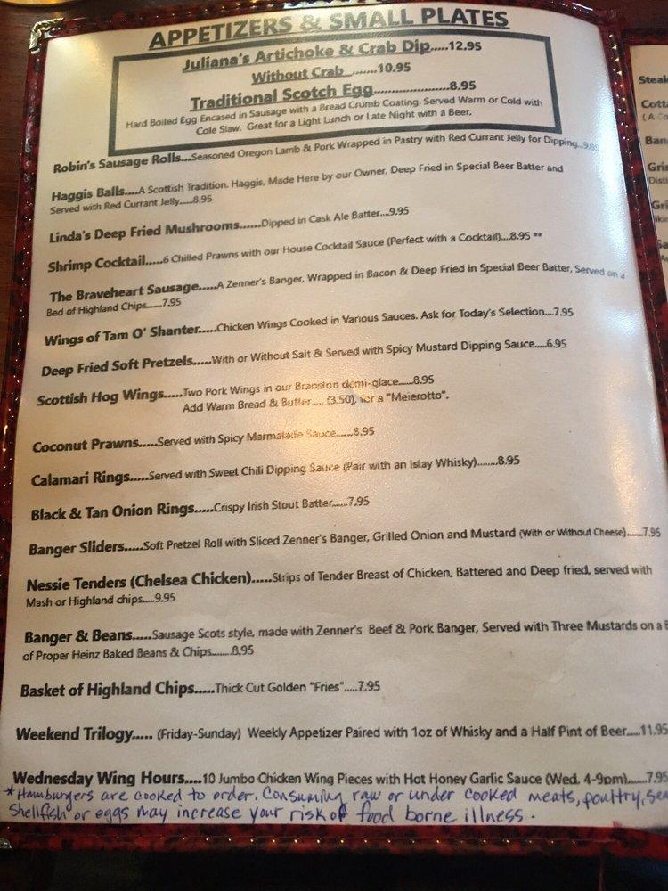 Menu at The Highland Stillhouse pub & bar, Oregon City