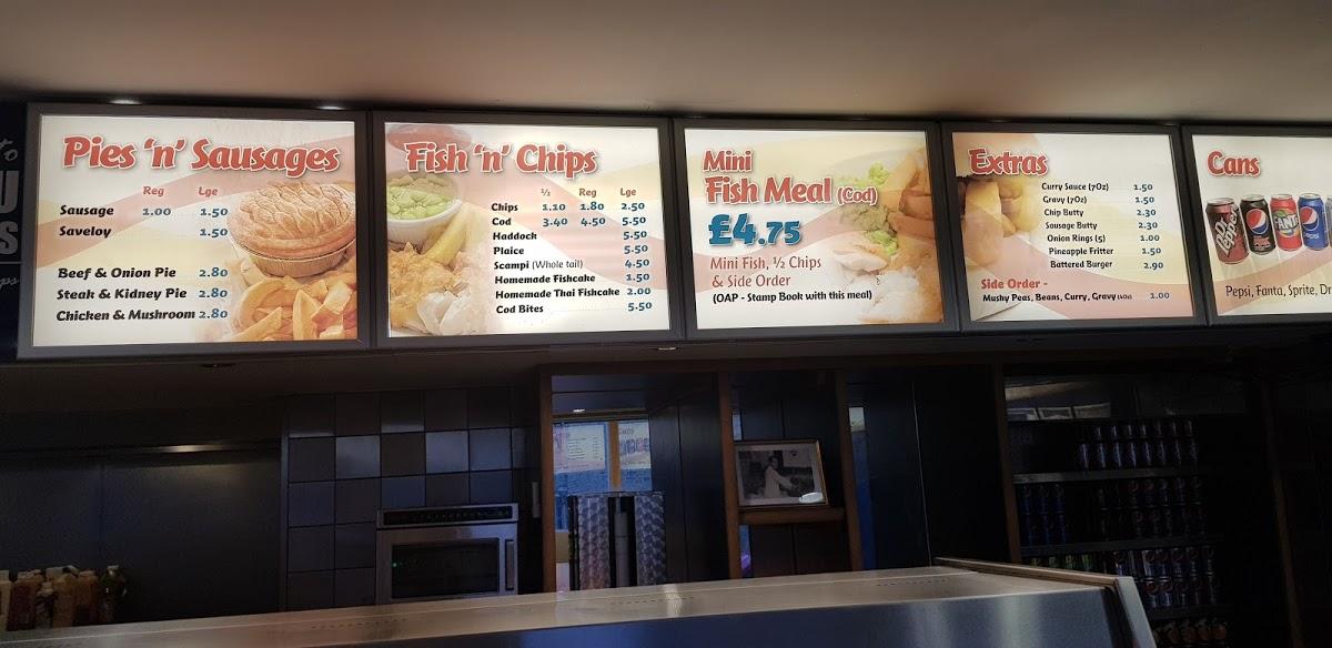 Menu at Petrou Bros fast food, Chatteris