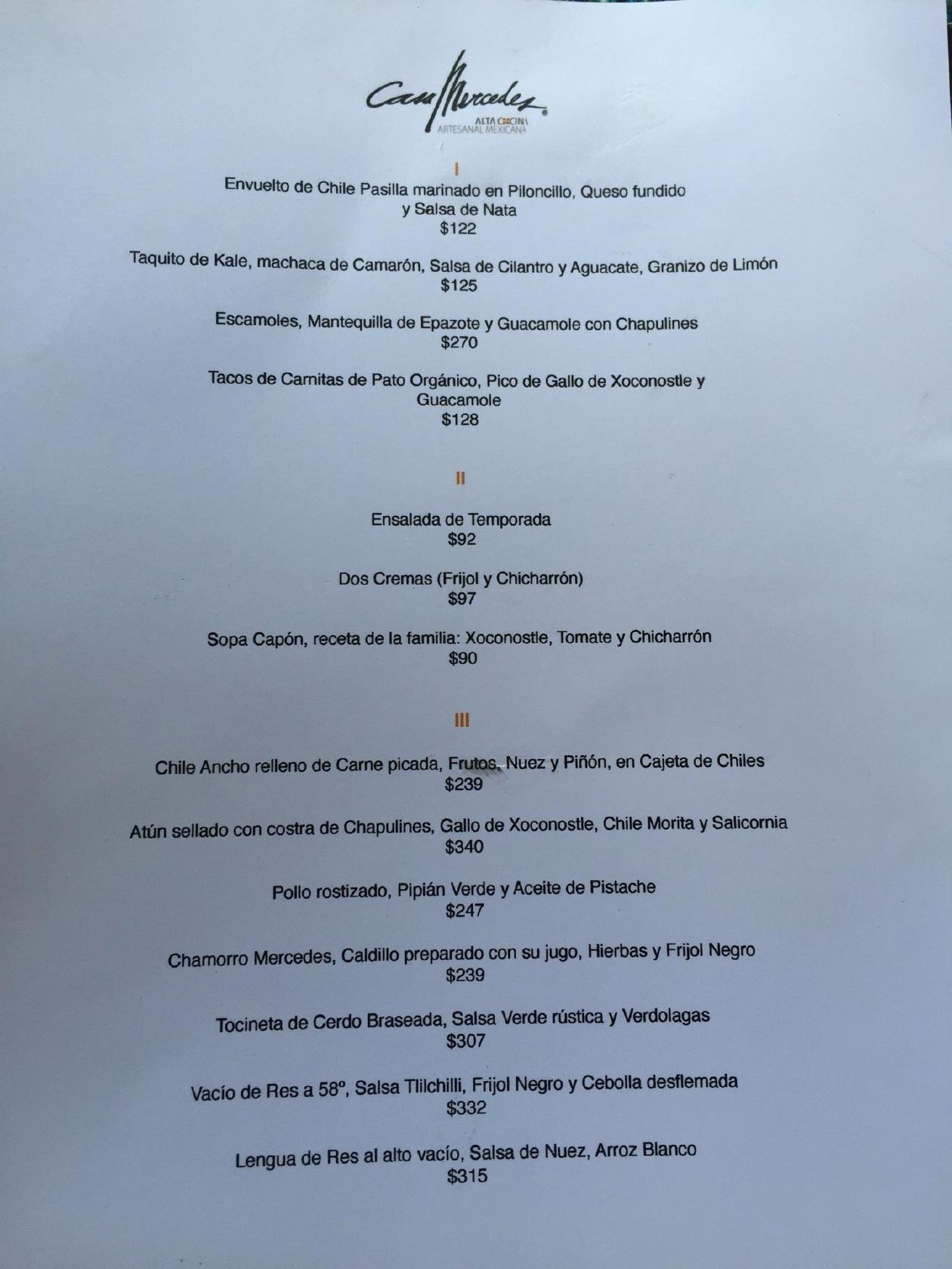 Menu at Restaurante Casa Mercedes, Guanajuato