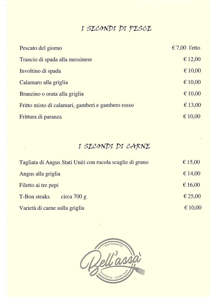 Menu da Ristorante Pizzeria Bell' Assa', Favara