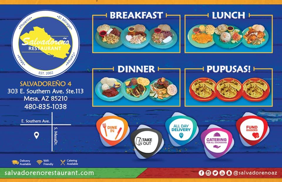 Menu at Salvadoreño Restaurant - Mesa Dr - Pupusas, Mesa, 303 E ...