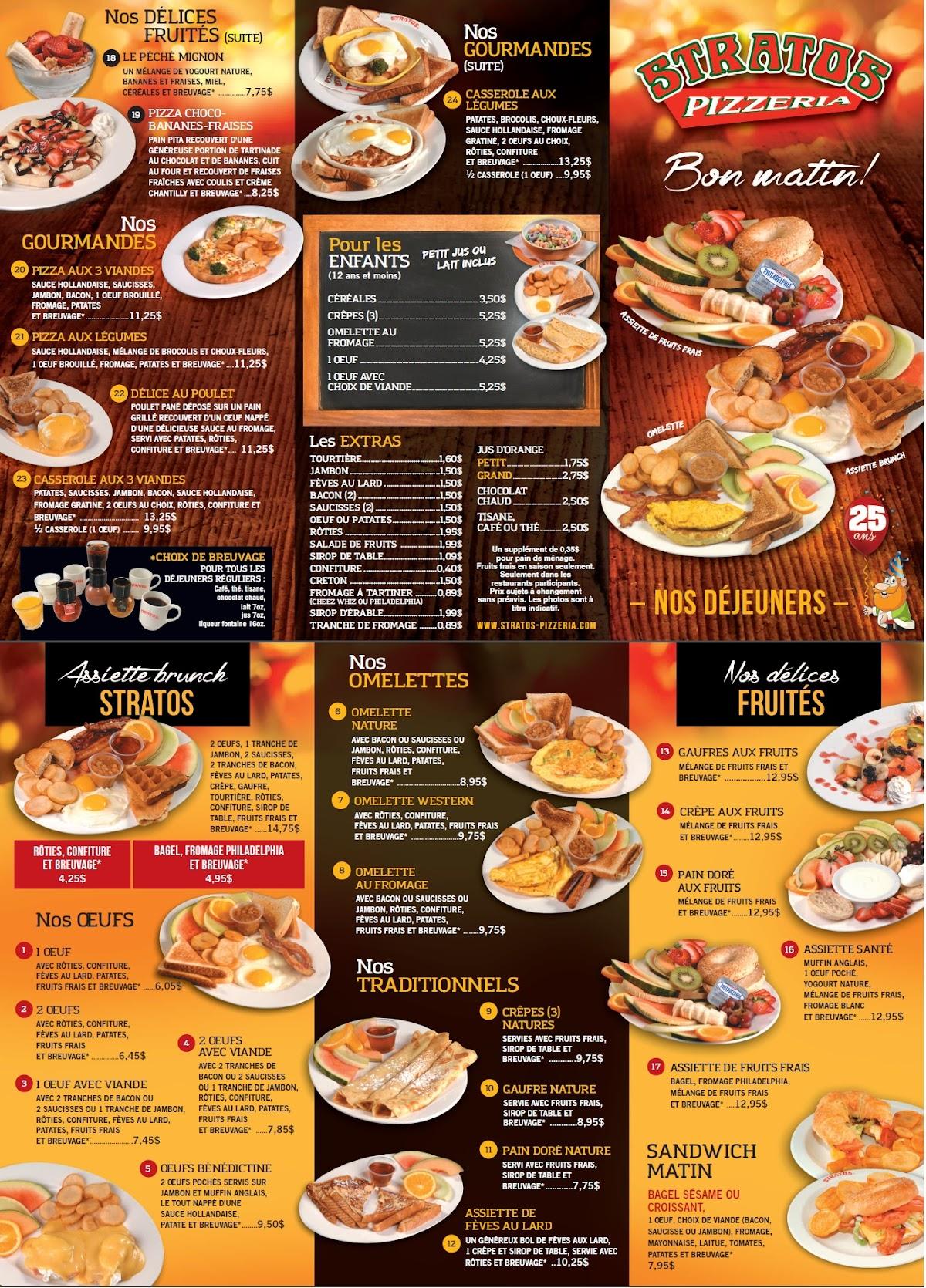Menu au Stratos Pizzeria, Shawinigan, Av. Saint-Marc