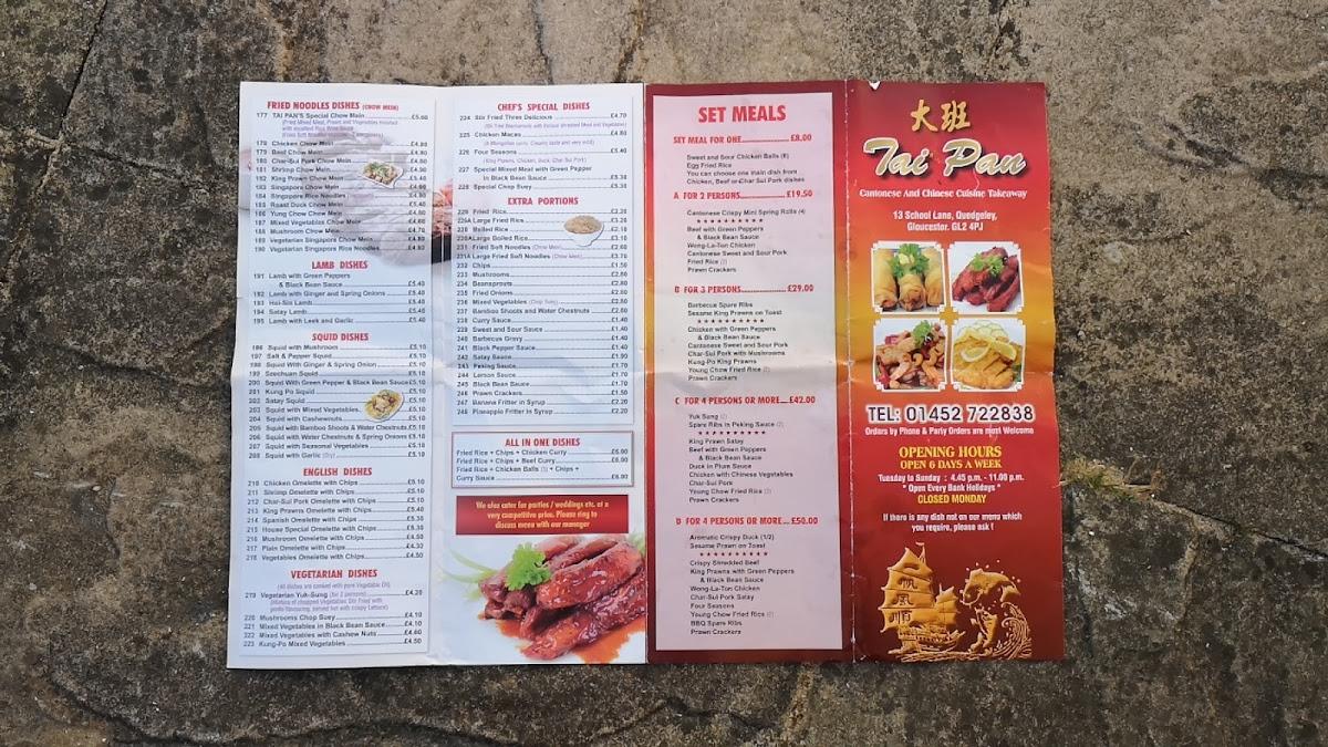 Menu at Taipan Chinese Takeaway fast food, Gloucester