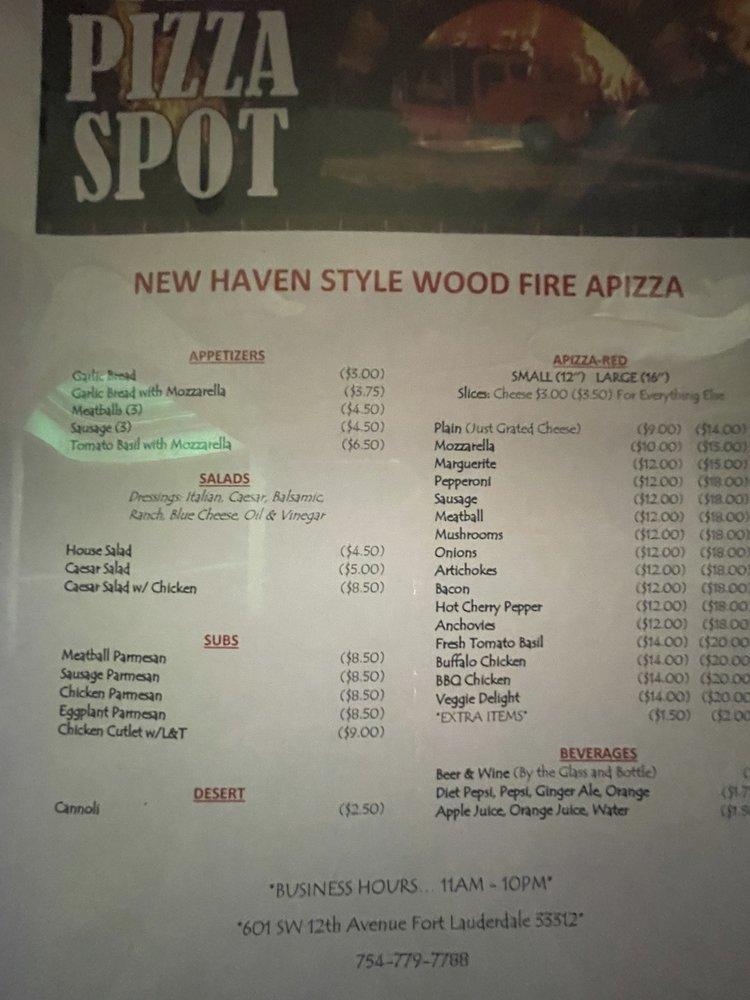 Menu at The pizza spot pizzeria, Fort Lauderdale