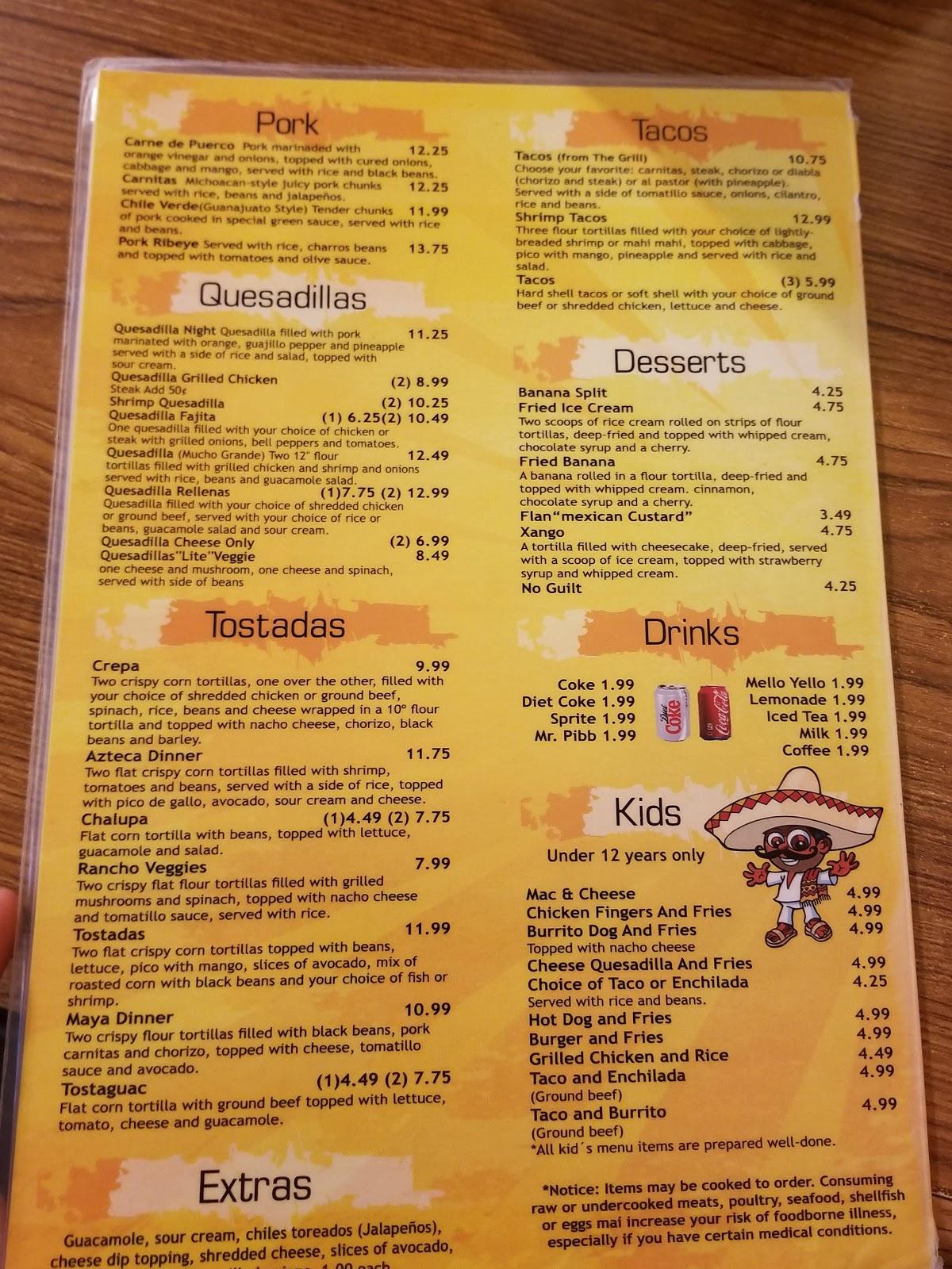 Menu at El Pacifico restaurant, Robbinsville