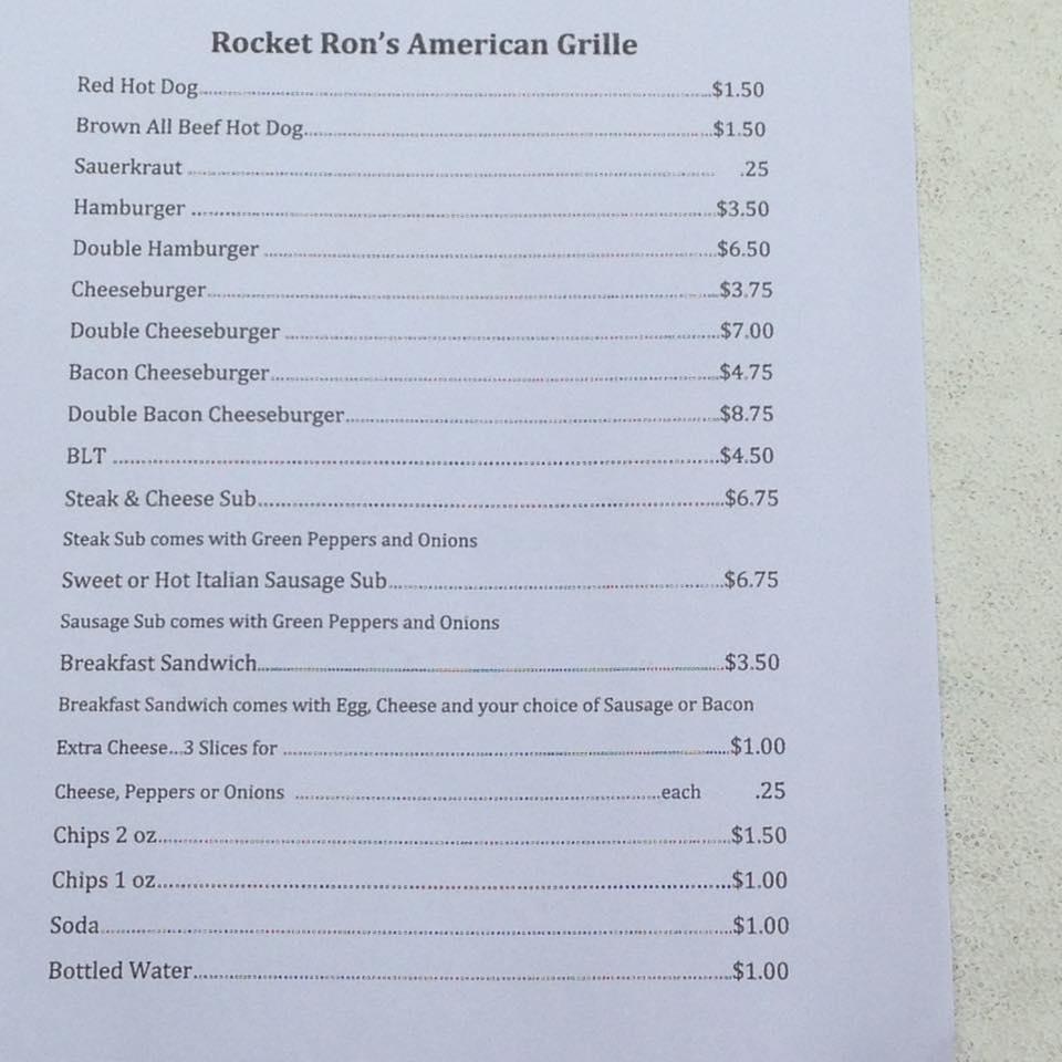 Menu at Rocket Ron's American Grill restaurant, Oxford