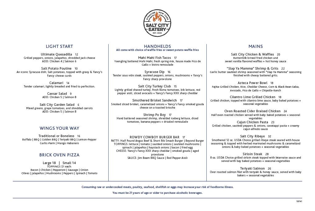 Menu at Salt City Eatery pub & bar, Syracuse