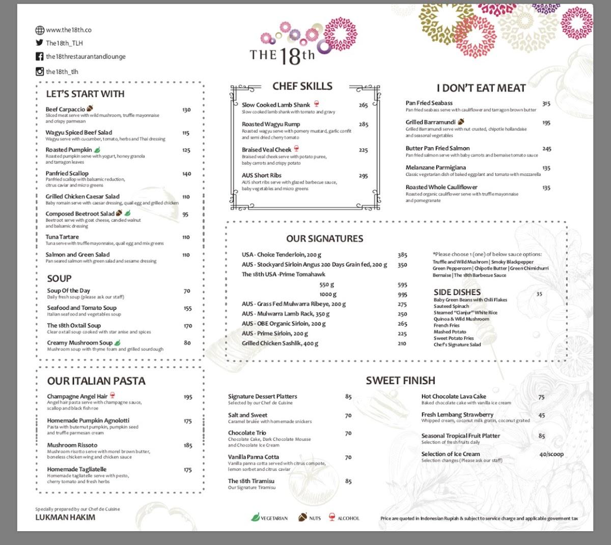 Menu at The 18th Restaurant and Lounge, Bandung