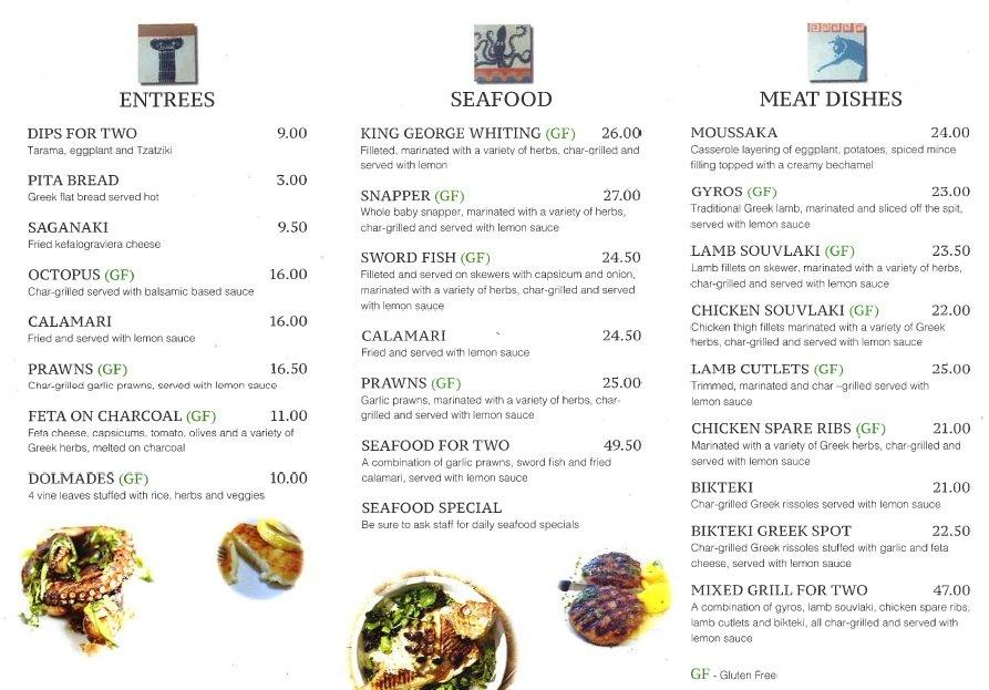 Menu at The Greek Spot restaurant, Hawthorn