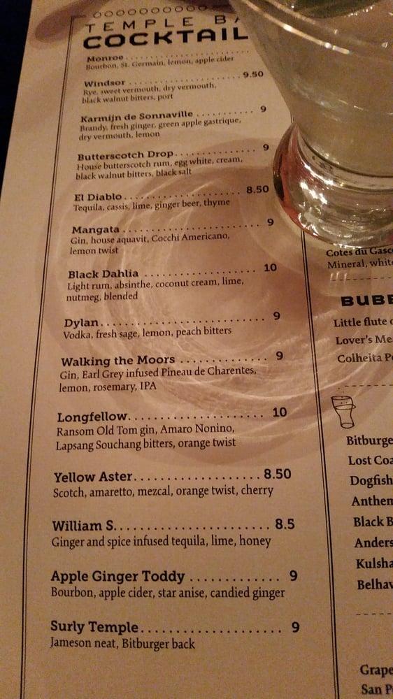 Menu at The Temple Bar, Bellingham