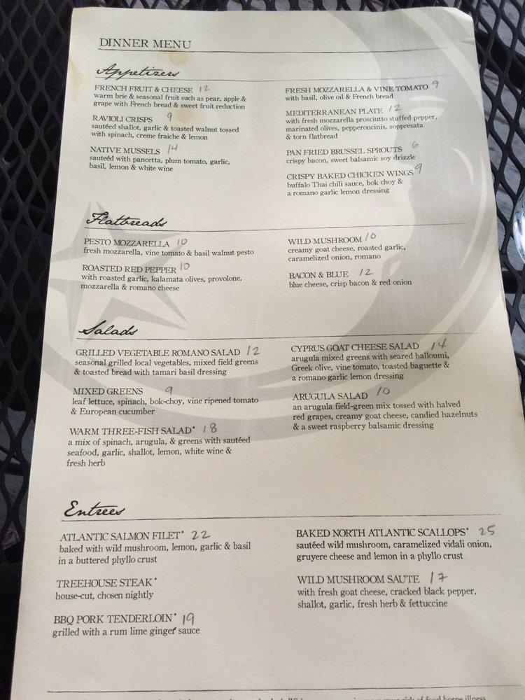 Menu at The Treehouse cafe, Portland, 484 Stevens Ave