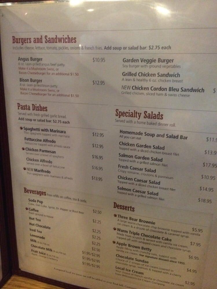Menu at Three Bear Restaurant, West Yellowstone
