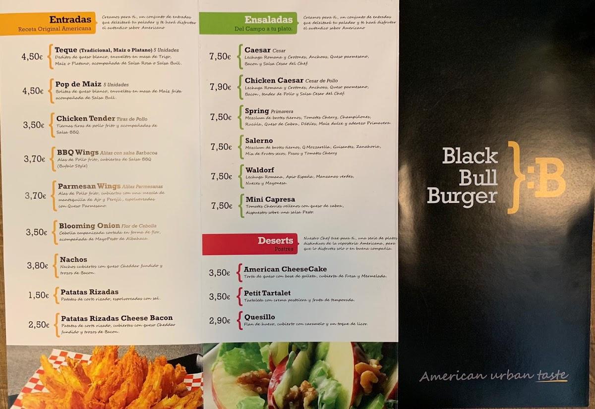 Menu at Black Bull Burger restaurant, Torrent