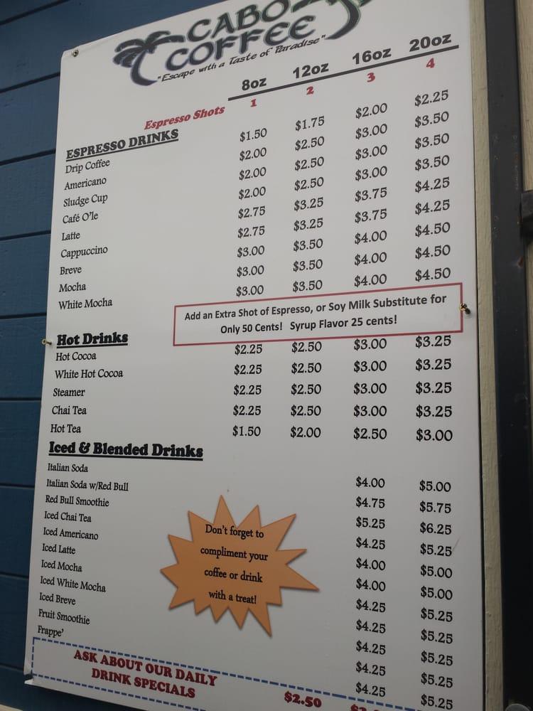 Menu at Cabo Coffee Abbott cafe, Anchorage