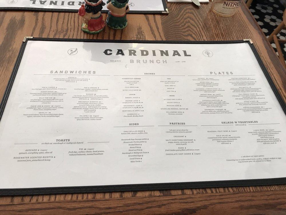 Menu at Cardinal Provisions restaurant, Asbury Park