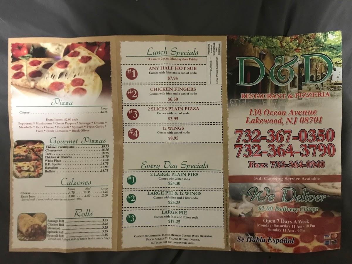 Menu at D & D Pizza & Restaurant, Lakewood Township
