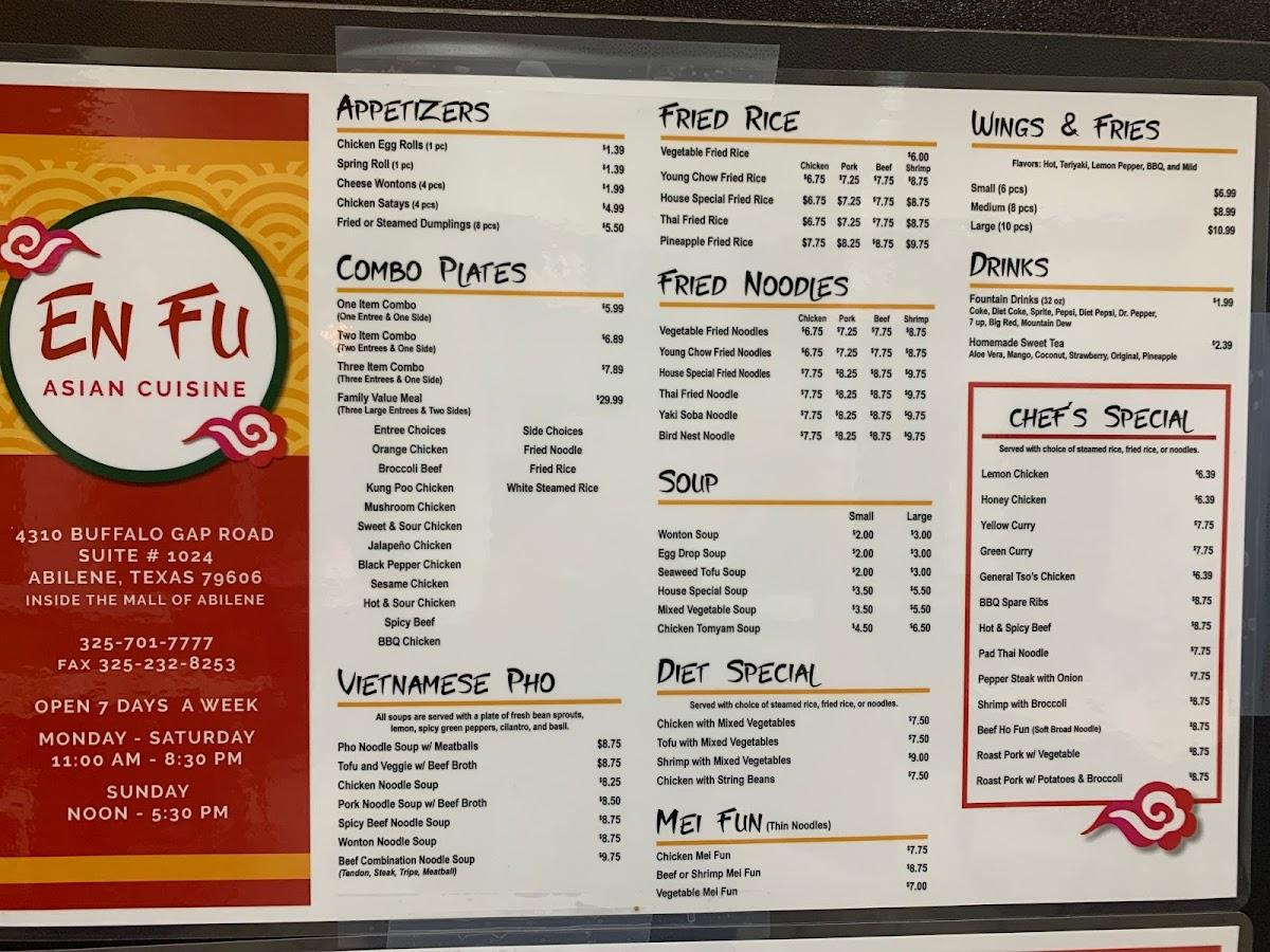 Menu at EN FU Express { MALL OF ABILENE } restaurant, Abilene, Buffalo ...