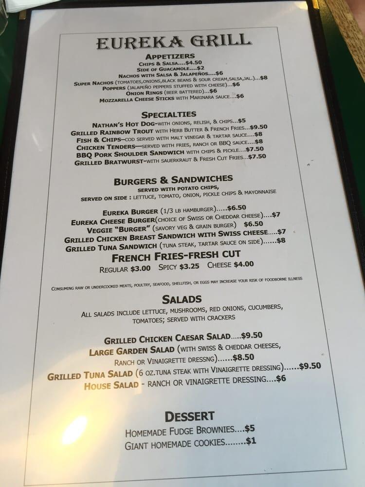 Menu at Eureka Grill restaurant, Eureka Springs, 71 Spring St