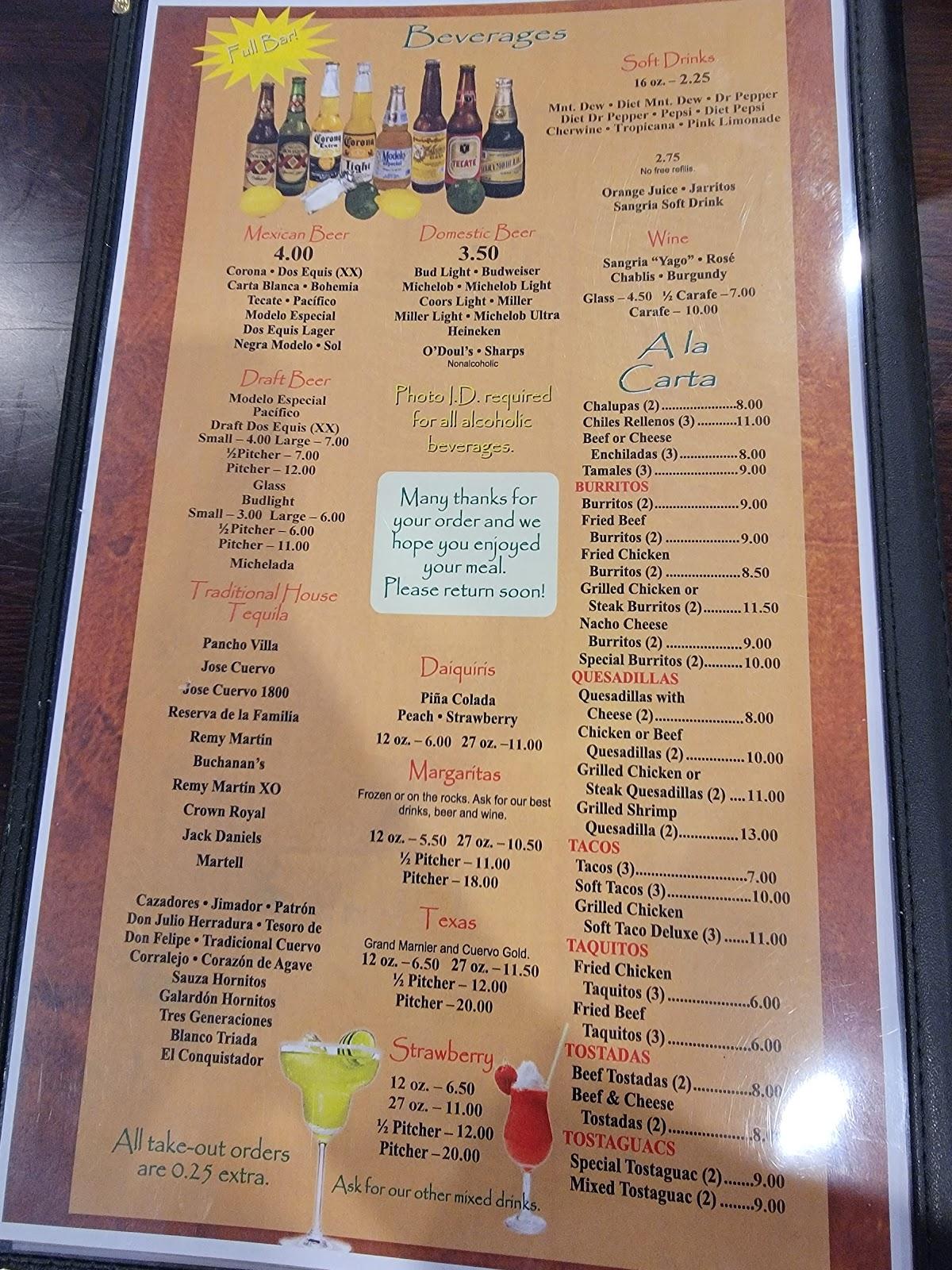 Menu at Montes Mex Grill restaurant, Wilkesboro