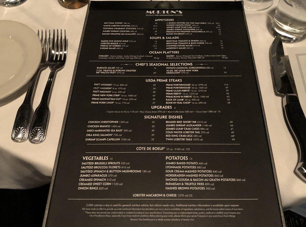 Menu at Morton's The Steakhouse, Las Vegas