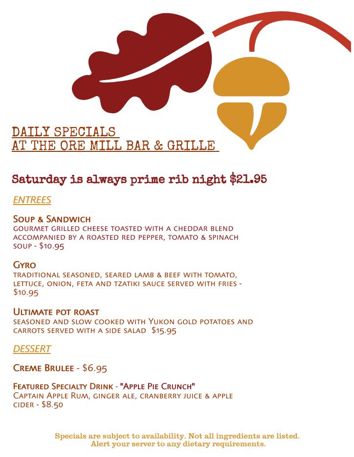 Menu at Ore Mill Bar & Grille, Warren