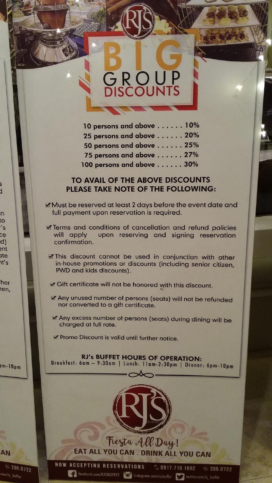 Menu at RJ’s Buffet restaurant, Naga