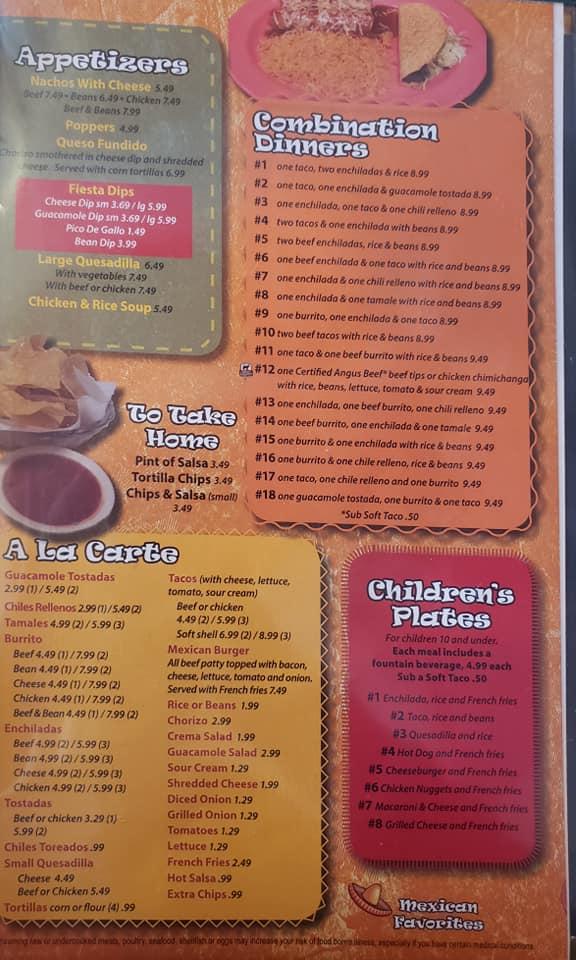 Menu at Rancho Fiesta Mexican Restaurant, Findlay, Tiffin Ave