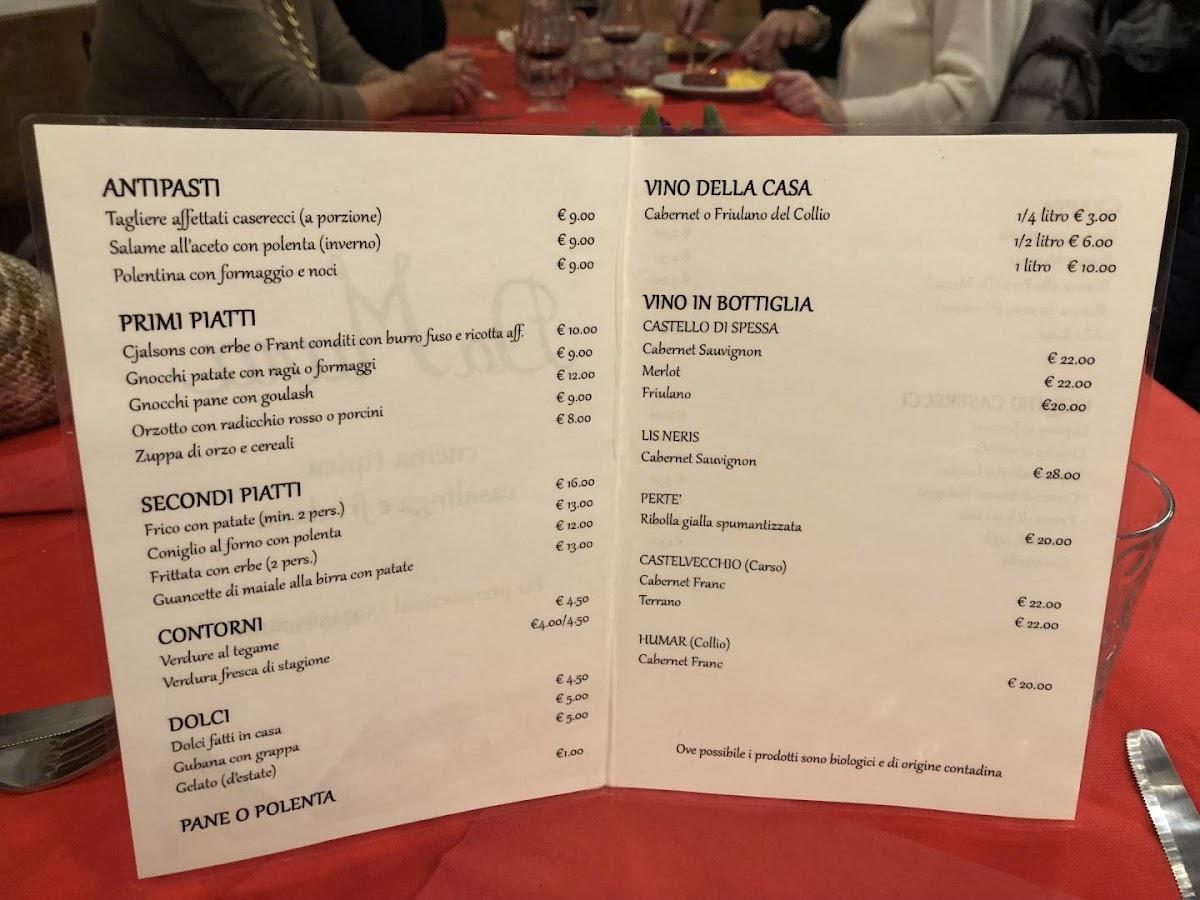 Menu at Trattoria Mara restaurant, Trieste