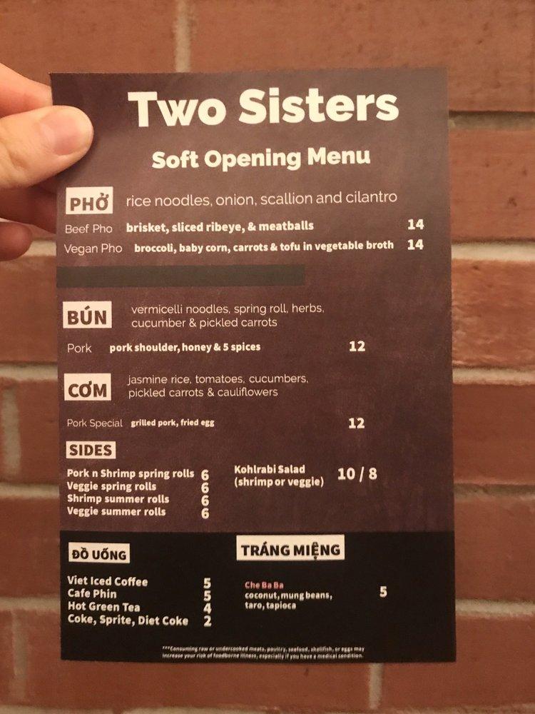 Menu at Two Sisters Vietnamese Restaurant, Pittsburgh