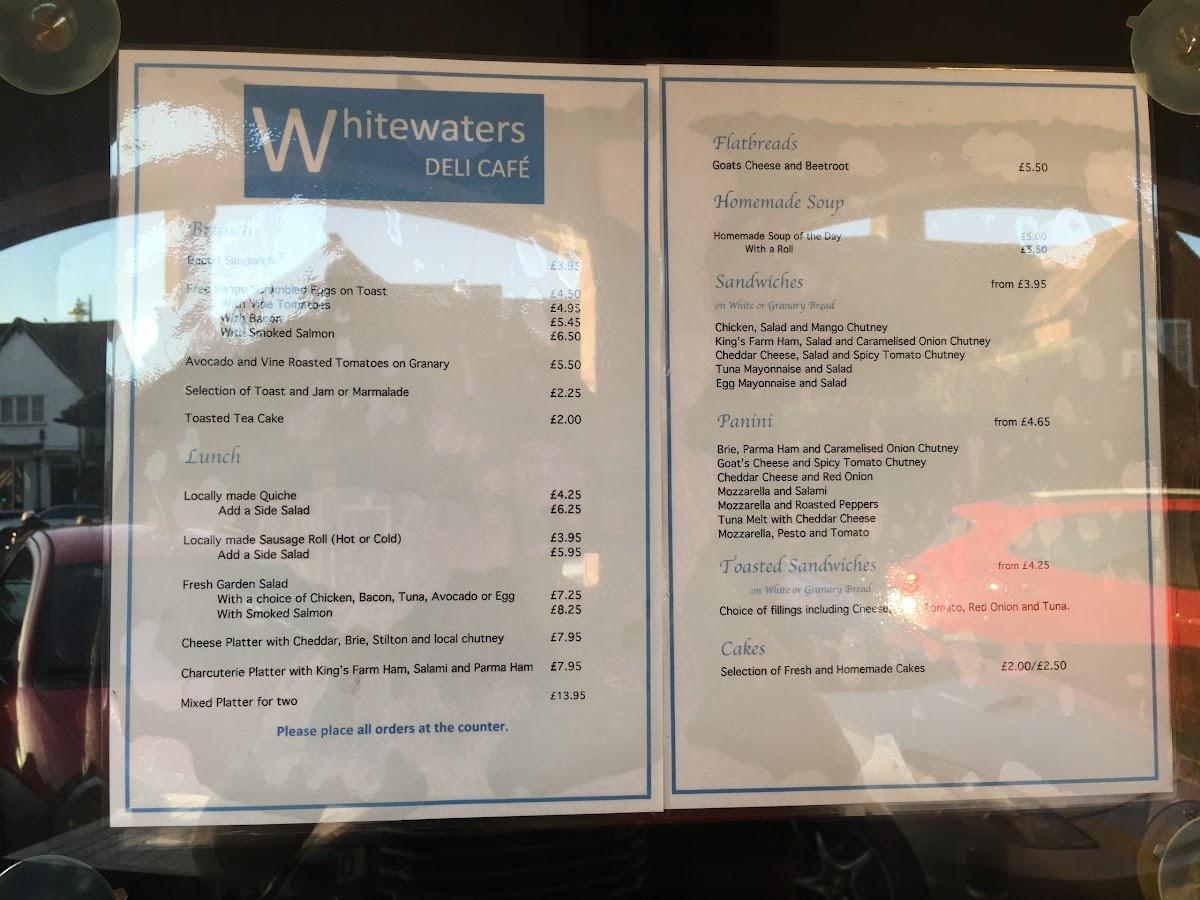 Menu at Whitewaters Deli Cafe, Wendover