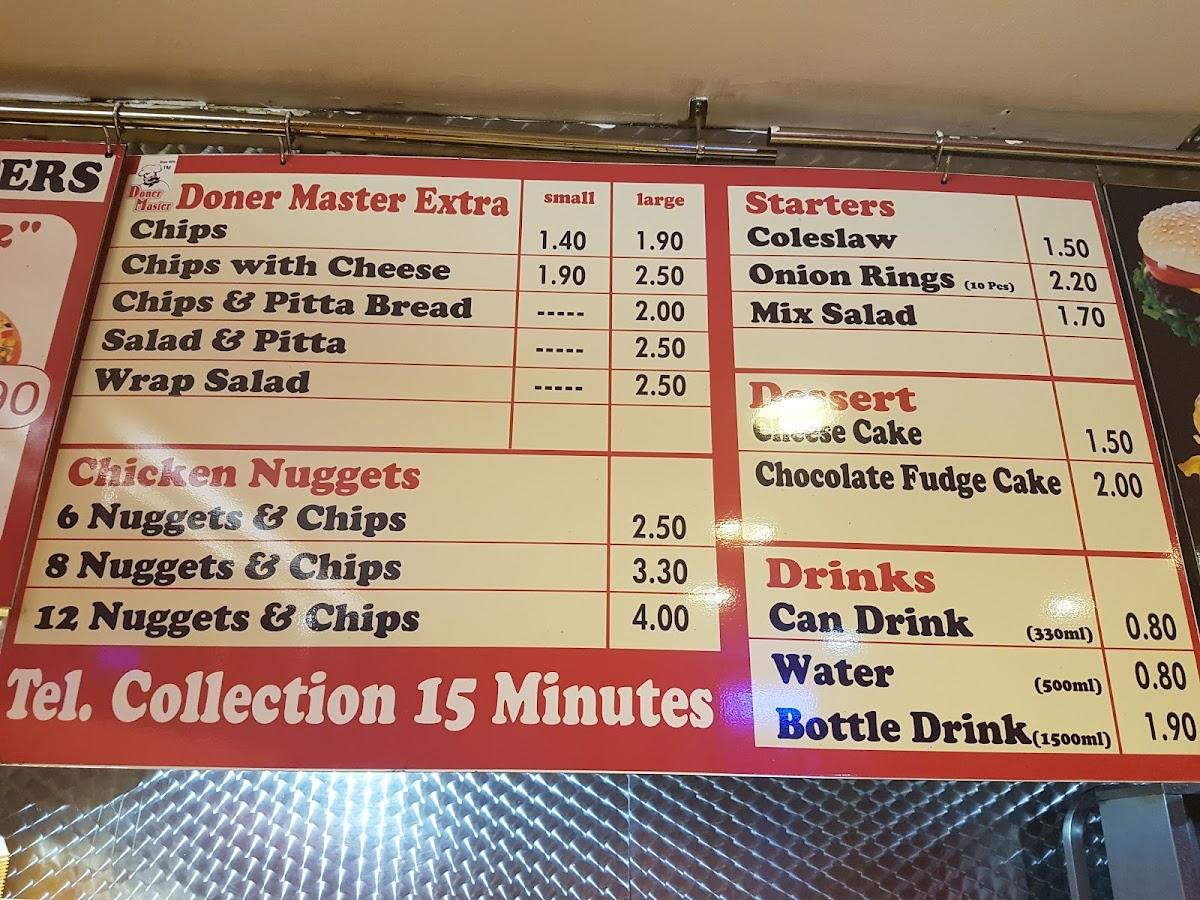Menu at Doner Master pizzeria, Mountsorrel, 4 King St