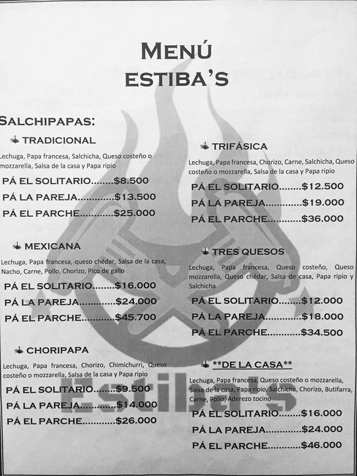 Menu at ESTIBA’s restaurant, Bogotá