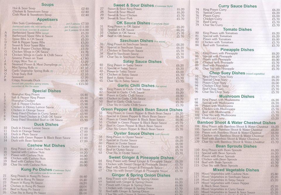 Menu at Golden Fish fast food, Hebden Bridge