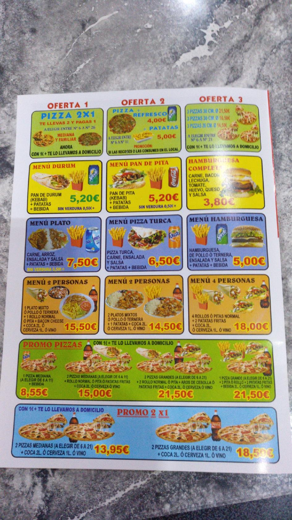 Carta del restaurante Kebab Corner, San Vicente del Raspeig
