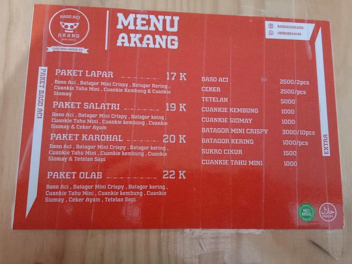 Menu at Baso Aci Akang Pondok Labu restaurant, South Jakarta