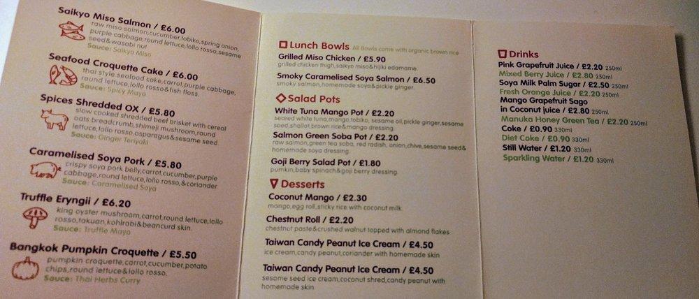 Menu at Cha Cha Roll fast food, London