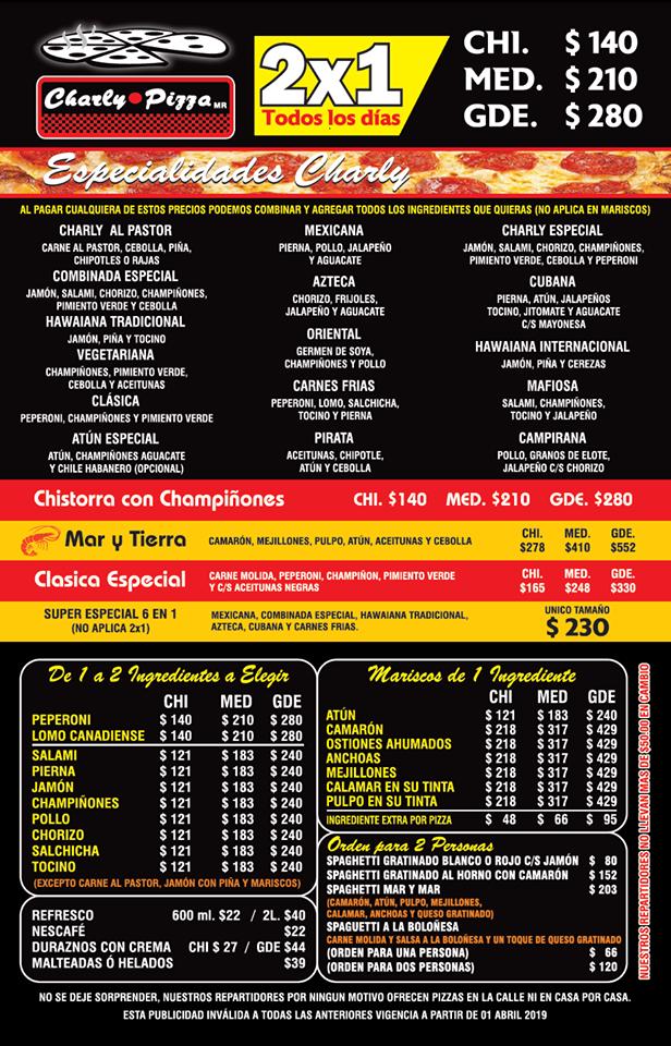 Carta del restaurante Charly Pizza Impulsora, Nezahualcóyotl, Hacienda ...