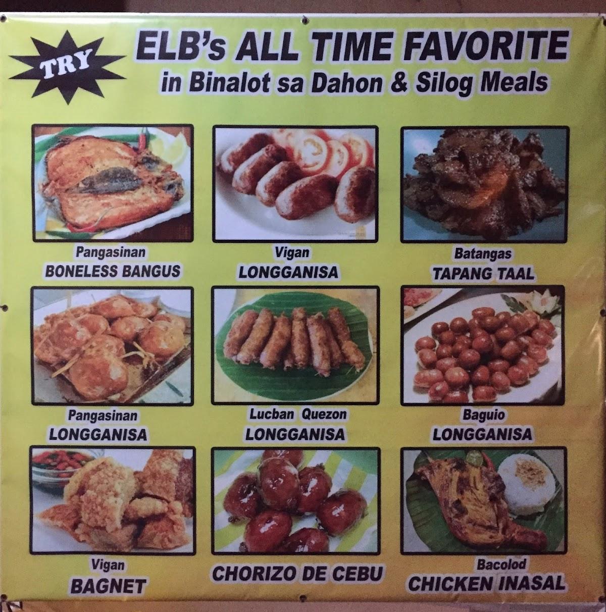 Menu at ELB's Binalot sa Dahon restaurant, Biñan