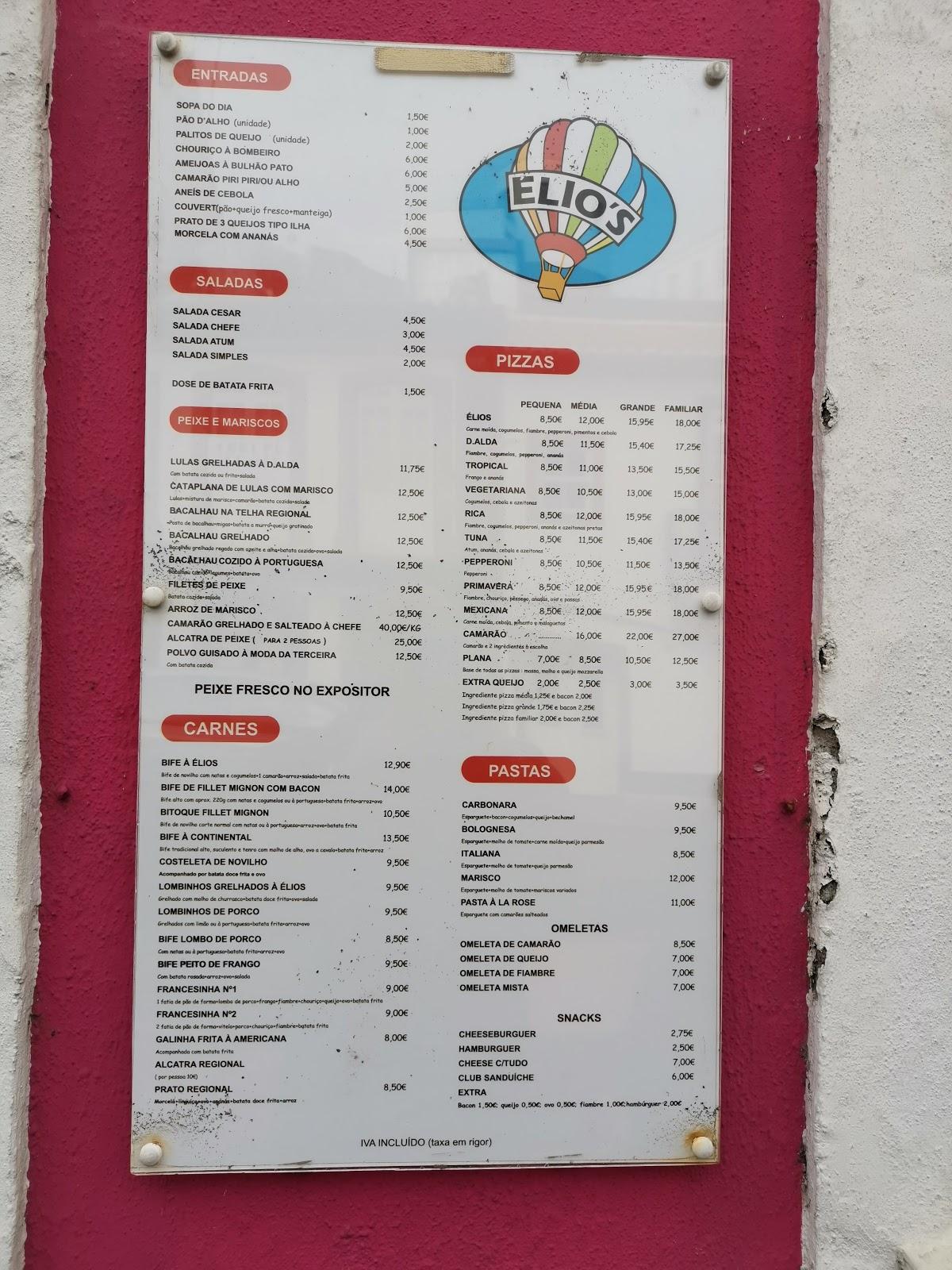 Menu em Elio's pizzaria, Angra do Heroísmo