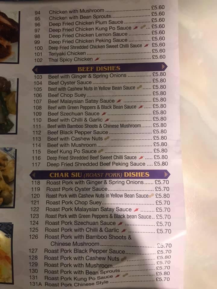 Menu at Lee's Garden fast food, Reading