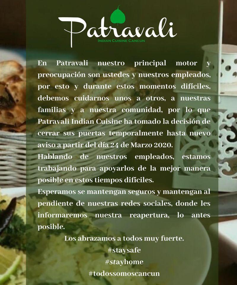 Menu at Patravali Indian Cuisine restaurant, Cancún