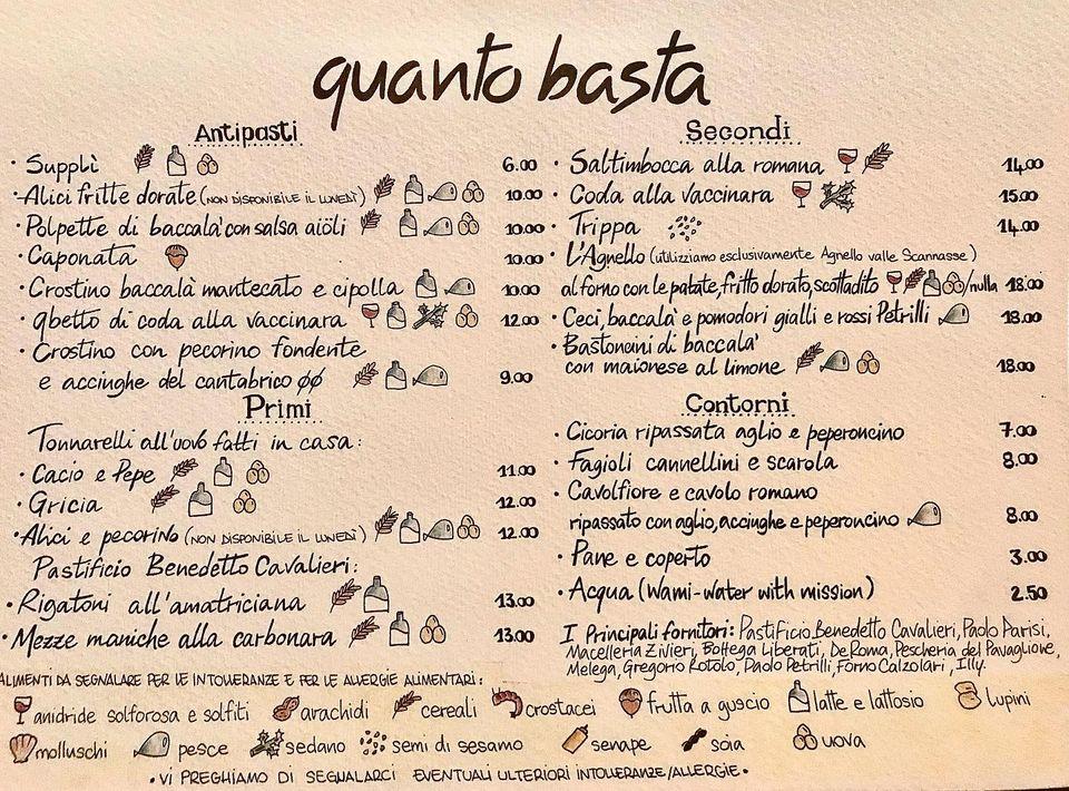 Menu da QB - Quanto Basta ristorante, Bologna