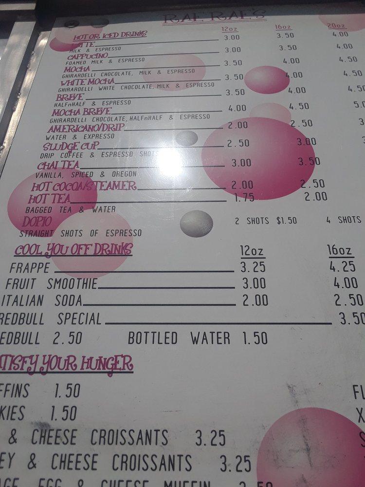 Menu at Rae Rae's, Anchorage