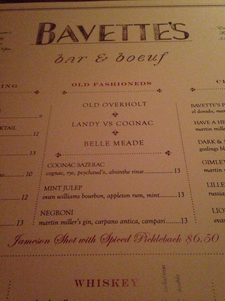 Menu at Bavette's Bar & Boeuf, Chicago