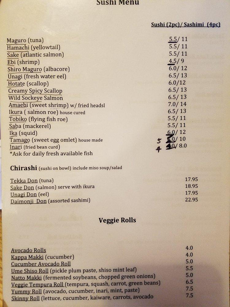Menu at Daimonji Sushi & Grill restaurant, Seattle