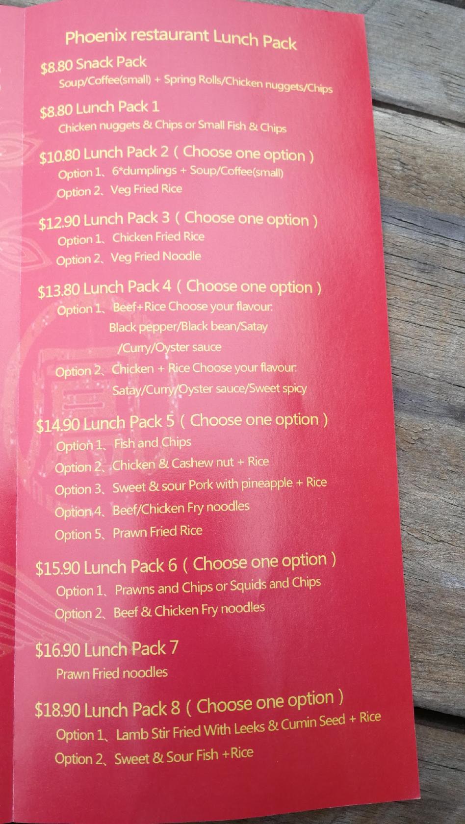 Menu at Phoenix Restaurant, Snug