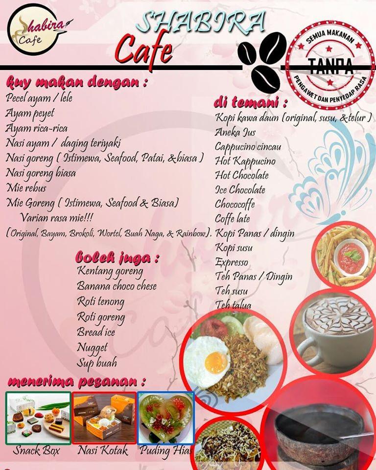 Menu at Shabira cafe, Pariaman