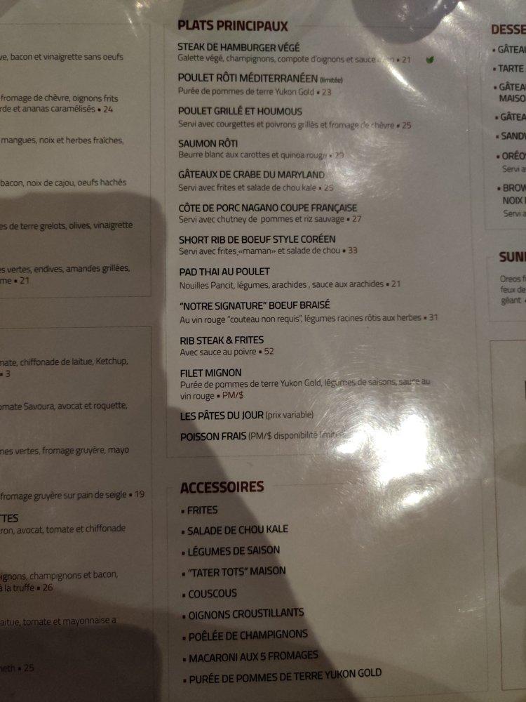 Menu au Table 51 Laval pub et bar, Laval, Boul. le Carrefour